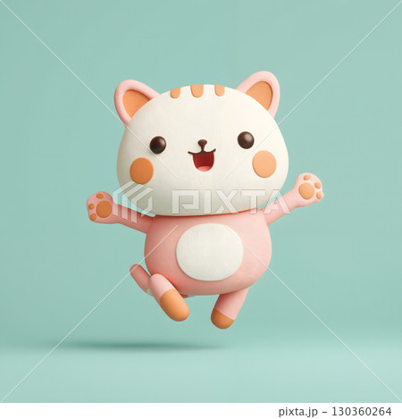 Cute 3D Pink Cat Character Jumpingのイラスト素材 [130360264] - PIXTA