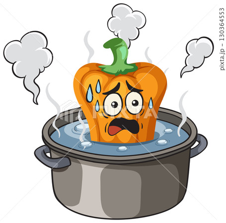 Cartoon Bell Pepper in Boiling Pot with Steamのイラスト素材 [130364553] - PIXTA