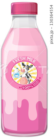 Pink Milk Bottle with Cartoon Cow Labelのイラスト素材 [130364554] - PIXTA