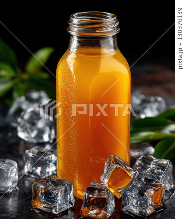 Refreshing citrus iced tea on melting ice cubes...のイラスト素材 [130370139 ...