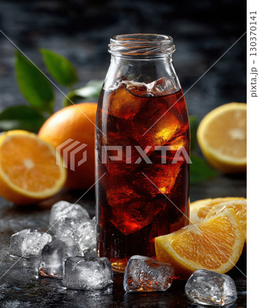Citrus iced tea resting on melting ice in...のイラスト素材 [130370141] - PIXTA