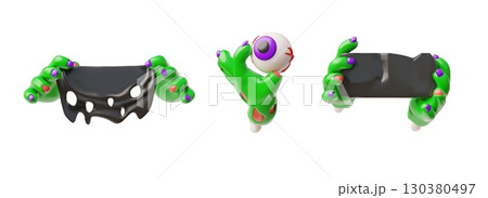 Creepy zombie green hands show sign board, eye...のイラスト素材 [130380497 ...