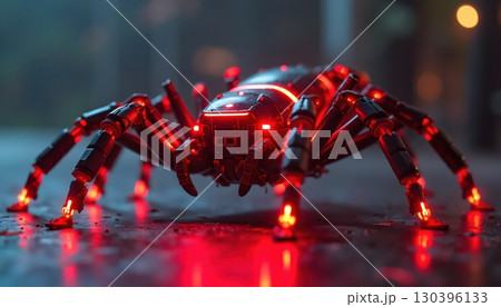 Sci Fi Robotic Spider Crawling with Red Neon...のイラスト素材 [130396133] - PIXTA