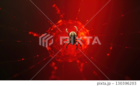 Dark Creepy Spider Crawling on Glowing Red Web...のイラスト素材 [130396203 ...
