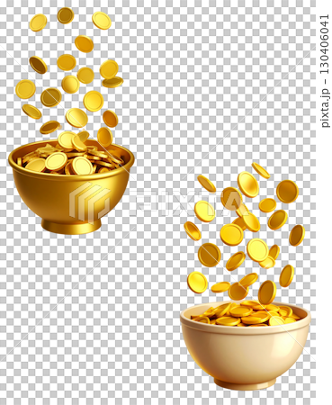 Golden coins overflow from a glass jar,...のイラスト素材 [130406041] - PIXTA