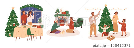 Happy people celebrating christmas. Families...のイラスト素材 [130415371] - PIXTA