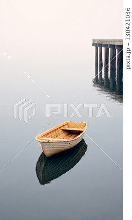 Wooden rowboat floating gently on calm waters...のイラスト素材 [130421036] - PIXTA