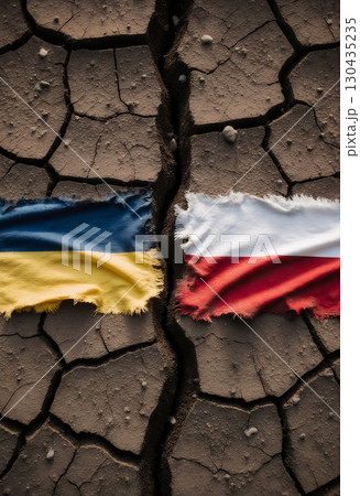 tattered flags of ukraine and poland against...のイラスト素材 [130435235] - PIXTA