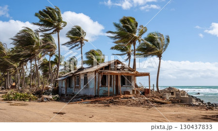 Abandoned beach shack in tropical storm with...のイラスト素材 [130437833] - PIXTA