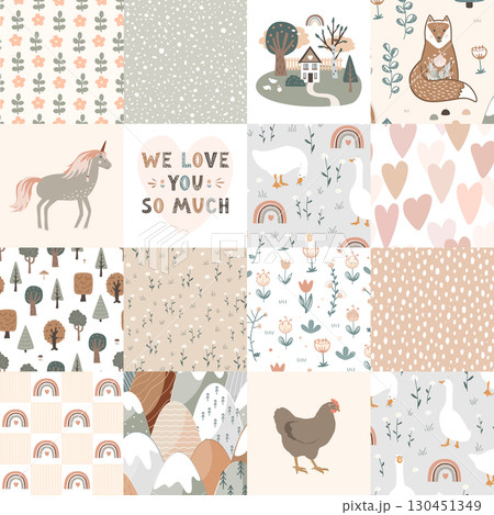Neutral beige seamless patchwork quilt kawaii...のイラスト素材 [130451349] - PIXTA