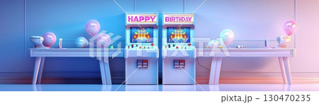 Birthday party decoration with arcade games and...のイラスト素材 [130470235 ...