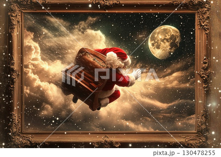 Santa braves the storm on Christmas Eve,...のイラスト素材 [130478255] - PIXTA