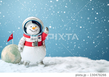 Snowman astronaut on the moon with snowy...のイラスト素材 [130478266] - PIXTA