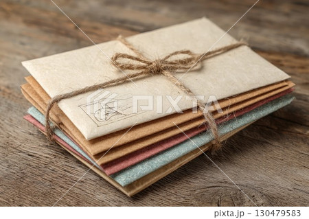 Vintage paper bundle secured with rough twine....のイラスト素材 [130479583 ...