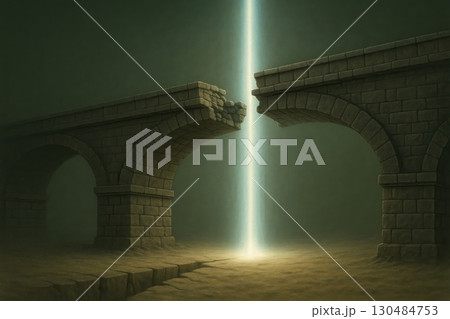 A ruined stone bridge with a ray of light...のイラスト素材 [130484753] - PIXTA