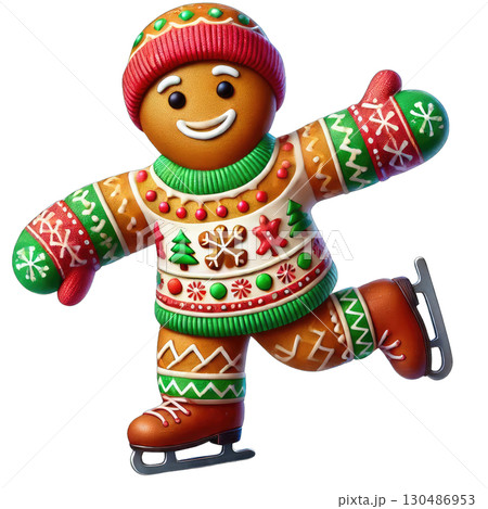 Playful gingerbread man skating in a colorful...のイラスト素材 [130486953] - PIXTA