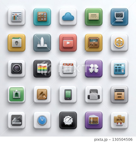 Colorful 3D app icons set with various digital...のイラスト素材 [130504506 ...