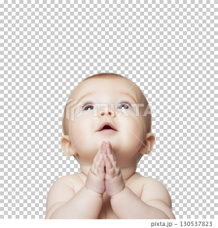 A baby with hopeful expression looks upward,...のイラスト素材 [130537823] - PIXTA
