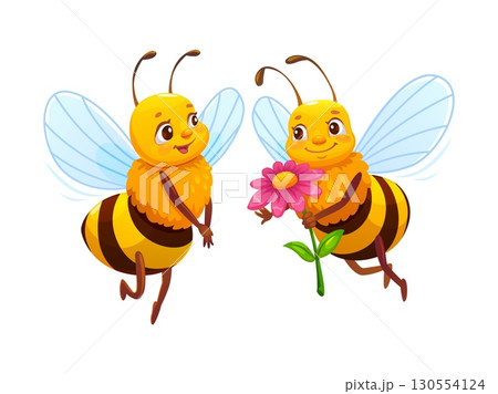 Cartoon honey bee characters couple flying,...のイラスト素材 [130554124] - PIXTA