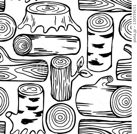 seamless pattern of logs, tree cuts in simple...のイラスト素材 [130559151] - PIXTA