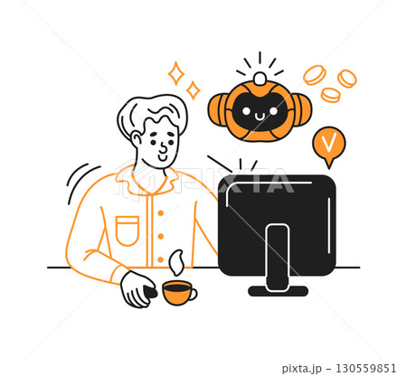 Cartoon Person Interacting with Smart Robotのイラスト素材 [130559851] - PIXTA