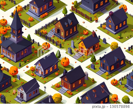 Isometric illustration of a spooky Halloween...のイラスト素材 [130578898] - PIXTA