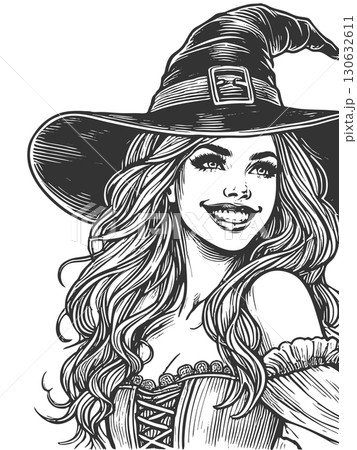 Beautiful Smiling Witch engraving vectorのイラスト素材 [130632611] - PIXTA