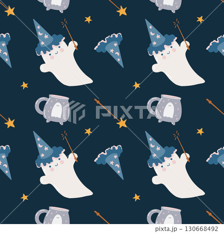 Halloween pattern of cute little ghosts....のイラスト素材 [130668492] - PIXTA