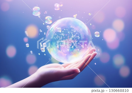 Floating bubble in a gentle handのイラスト素材 [130668810] - PIXTA