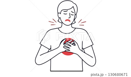 Woman Experiencing Chest Pain, Feeling Unwellのイラスト素材 [130680671] - PIXTA