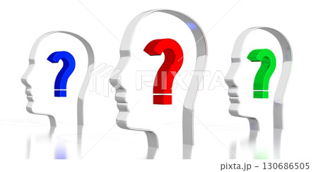 Head shapes, question marks - 3D illustrationのイラスト素材 [130686505] - PIXTA