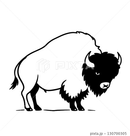 Bison. Bison simple black and white line art...のイラスト素材 [130700305] - PIXTA