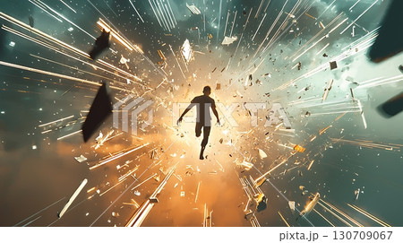 A man is running through a fiery explosion,...のイラスト素材 [130709067] - PIXTA