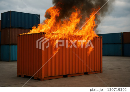 Cargo container fire with large orange flame...のイラスト素材 [130719392] - PIXTA