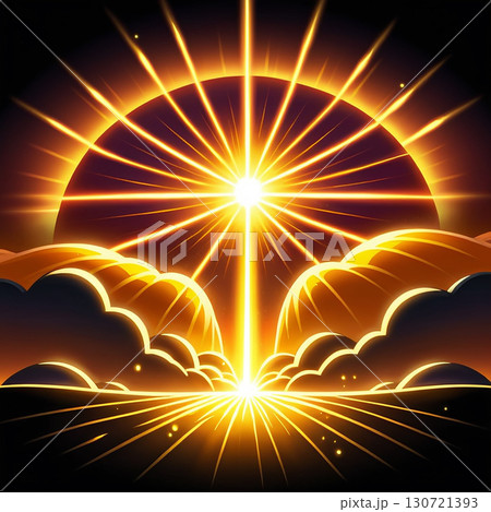 A radiant celestial beam bathes a landscape in...のイラスト素材 [130721393 ...