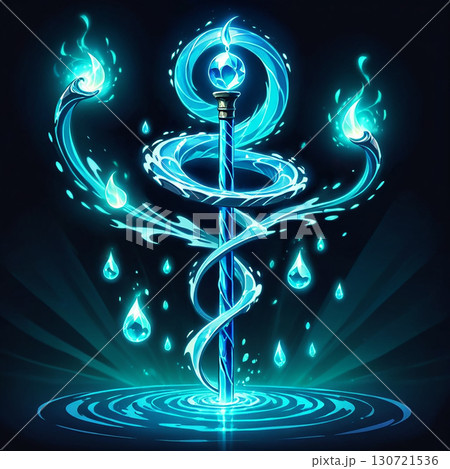 Mystical Water Staff: An enchanting blue staff...のイラスト素材 [130721536 ...