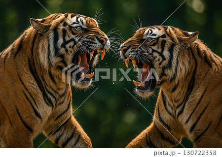 Two tigers facing off in heated confrontation...のイラスト素材 [130722358] - PIXTA