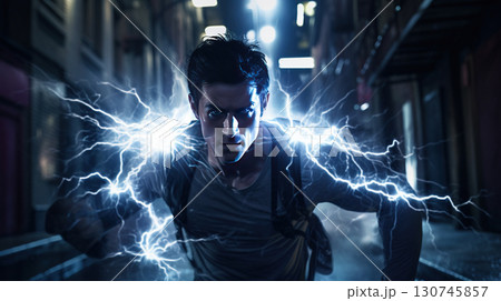 Cinematic scene with character with superpowers...のイラスト素材 [130745857 ...