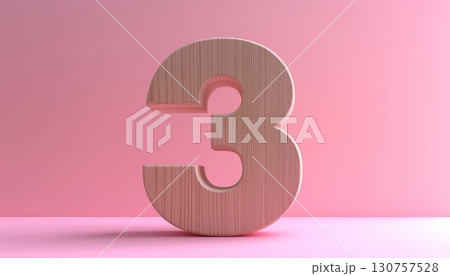 Shape number 3 made from pieces wooden textured...のイラスト素材 [130757528 ...