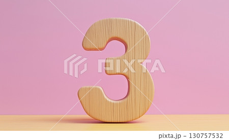 Shape number 3 made from pieces wooden textured...のイラスト素材 [130757532 ...