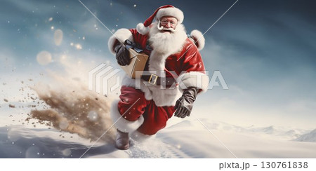 Santa Claus Sprinting Through Snowy Landscape....のイラスト素材 [130761838 ...