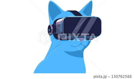 Cute Blue Cat Wearing VR Headsetのイラスト素材 [130762588] - PIXTA