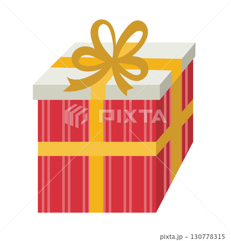 Cartoon flat style red striped gift box tied...のイラスト素材 [130778315] - PIXTA