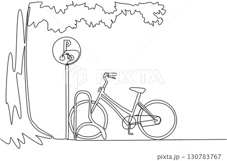 Single continuous line drawing mini bike parked...のイラスト素材 [130783767 ...