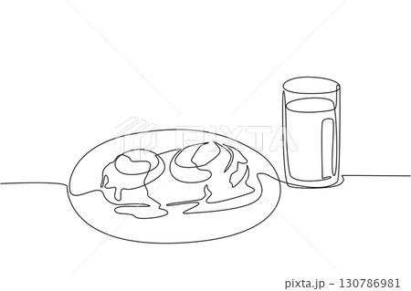 Continuous one line drawing eggs benedict...のイラスト素材 [130786981] - PIXTA