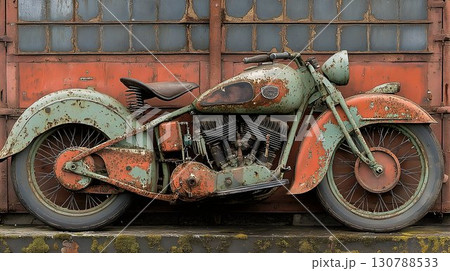 Weathered Vintage Motorcycle with Patina...のイラスト素材 [130788533] - PIXTA