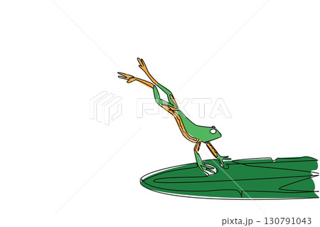 Single continuous line drawing the frog jumped...のイラスト素材 [130791043 ...