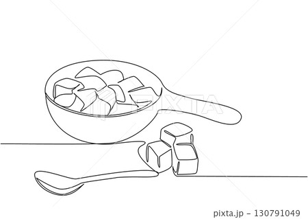 Single one line drawing croutons in bowl and...のイラスト素材 [130791049] - PIXTA