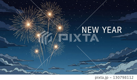 Pixelated Fireworks Display with New Year Text...のイラスト素材 [130798112 ...