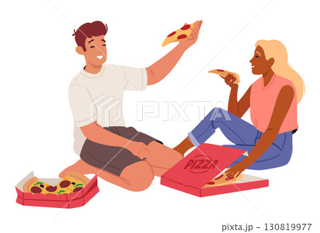 Teenage guy and girl cartoon characters tasting...のイラスト素材 [130819977 ...